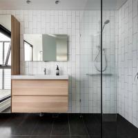 China Single Sink Wood Grain Bathroom Vanity Wall Mounted Surface Handless Cabinet Light for sale