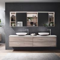 China Japanese Style Melamine Bathroom Vanity Cabinet 18mm MDF Wood Texture Wall Mounted for sale