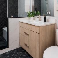 China Japanese Style Melamine Bathroom Vanity Cabinet 18mm MDF Wood Texture Wall Mounted for sale
