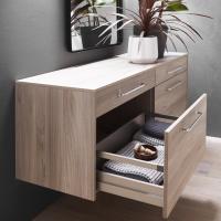 China Japanese Style Melamine Bathroom Vanity Cabinet 18mm MDF Wood Texture Wall Mounted for sale