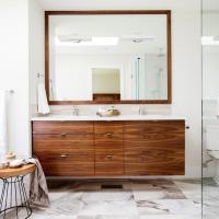 China Modern Luxury Bathroom Vanity Set with Sink 18mm Particle Board 15mm Quartz Countertop for sale
