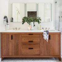 China Solid  Wooden Bathroom Vanity Units Brown Wood Texture for sale