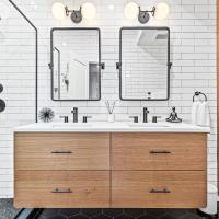 China Solid  Wooden Bathroom Vanity Units Brown Wood Texture for sale