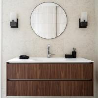 China Solid Wood Bathroom Vanity Units With Sink Modern Brown Wood Grain Handless for sale