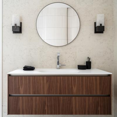 China Solid Wood Bathroom Vanity Units With Sink Modern Brown Wood Grain Handless for sale