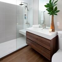 China Solid Wood Bathroom Vanity Units With Sink Modern Brown Wood Grain Handless for sale