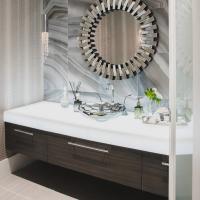 China Melamine Bathroom Vanity Units Cabinet Modern Dark Grey Wood Texture for sale