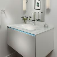 China Wall Mounted Glass Bathroom Vanity Cabinet 580mm Width Moisture Proof Particle Board for sale