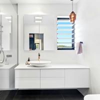 China 1 Meter Wall Hung Bathroom Vanity Unit Matte White Melamine 18mm Moisture Proof Particle Board for sale