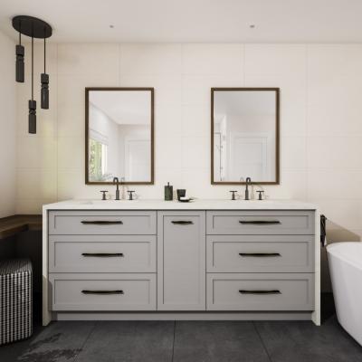China Light Grey Shaker 72 Inch Double Mirror Floor Mounted Wooden Lacquer Bathroom Vanity for sale