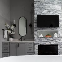 China Luxury Neutral Grey Shaker Style Lacquer Bathroom Vanity 2 Doors 6 Drawers 580mm for sale