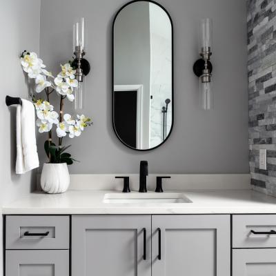 China Luxury Neutral Grey Shaker Style Lacquer Bathroom Vanity 2 Doors 6 Drawers 580mm for sale