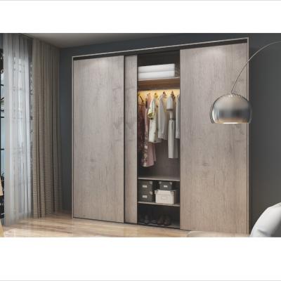 China Modern Timber Veneer Sliding Door Wardrobe Grey Brown 18mm MFC Custom Sizes for sale