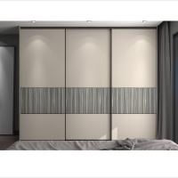 China Modern Beige Dark Grey Sliding Wardrobe Lacquer Bedroom Closet for sale