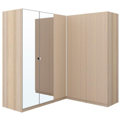China Melamine 4 Door Storage Cabinet Modern Wood Grain Wardrobe 2200mm H with Drawers Mirror for sale
