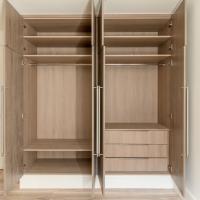 China Wood Grain Melamine Swing Door Wardrobe 600mm Wide Fitted Mirrored Stainless Steel Handles for sale