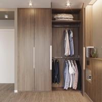 China Modern I Shaped Wood Veneer Wardrobe with LED Light 600mm Depth Luxury Bedroom Closet for sale
