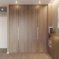 China Modern I Shaped Wood Veneer Wardrobe with LED Light 600mm Depth Luxury Bedroom Closet for sale