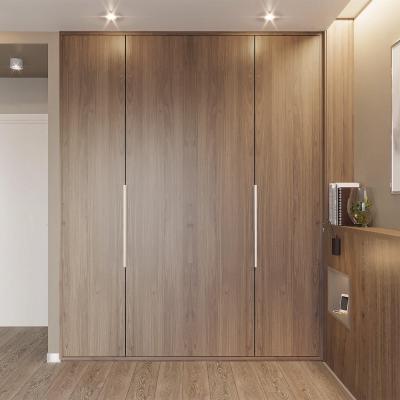 China Modern I Shaped Wood Veneer Wardrobe with LED Light 600mm Depth Luxury Bedroom Closet for sale