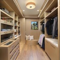 China Custom Beige Grey Melamine Walk In Closet with Glass Door 600mm Depth 2200mm Height for sale