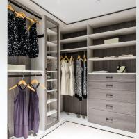 China Custom U Shape Matte Grey Melamine Walk In Wardrobe with 18mm HMR Carcass for sale