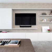 China Matte Lacquer Wall Mounted TV Cabinet Modern Simple High Gloss White TV Bench for sale