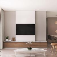 China Modern White Dark Grey Wall Mounted TV Cabinet Melamine TV Unit Bench 350-450mm for sale