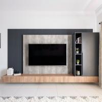 China Modern White Dark Grey Wall Mounted TV Cabinet Melamine TV Unit Bench 350-450mm for sale