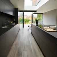 China Luxury Matt Black Lacquer Kitchen Cabinet With Island for sale