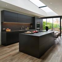 China Luxury Matt Black Lacquer Kitchen Cabinet With Island for sale