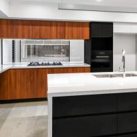 China Matte Wood Grain Kitchen Cabinets Sets  White And Black Melamine for sale