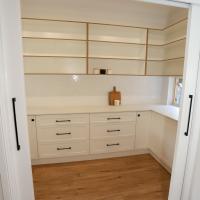 China Wood Grain PVC Kitchen Cabinet American White Light Grey Shaker Style 18mm Plywood for sale