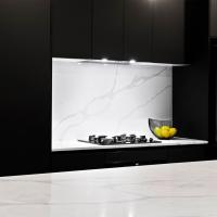 China RTA I-Shape Modular Lacquer Kitchen Cabinet Set Black with White Quartz Island 18mm for sale