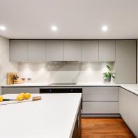 China Lacquer And Timber Veneer Kitchen Cabinet Modern Handless Modular Kitchen Cupboards for sale