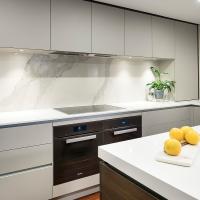 China Lacquer And Timber Veneer Kitchen Cabinet Modern Handless Modular Kitchen Cupboards for sale