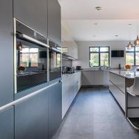 China Light Gray And Matte Black Lacquer Kitchen Cabinet Islands Cabinetry Environmentally Friendly for sale