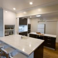 China Custom L Shape PVC Kitchen Cabinet Island White Wood Grain Modular 18mm MDF for sale