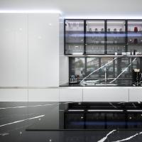 China Custom Make I Shape Lacquer Kitchen Cabinet High Gloss White Base Matte Gray Island for sale