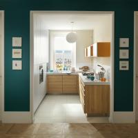 China Flat Pack Handless Melamine Kitchen Cupboard Modern White Wood Grain for sale