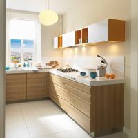 China Flat Pack Handless Melamine Kitchen Cupboard Modern White Wood Grain for sale