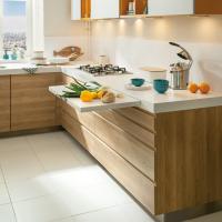 China Flat Pack Handless Melamine Kitchen Cupboard Modern White Wood Grain for sale