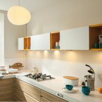 China Flat Pack Handless Melamine Kitchen Cupboard Modern White Wood Grain for sale