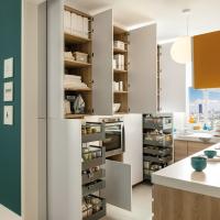 China Flat Pack Handless Melamine Kitchen Cupboard Modern White Wood Grain for sale