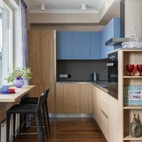 China Blue Lacquer Kitchen Cabinet Wood Grain Free Handle Set with 18mm HMR Carcass 20mm Marble Countertop for sale