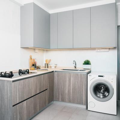 China American Small Luxury Gray Kitchen Cabinet Wood Grain Melamine Storage Set 18mm Carcass 20mm Countertop for sale