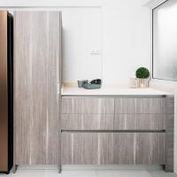 China American Small Luxury Gray Kitchen Cabinet Wood Grain Melamine Storage Set 18mm Carcass 20mm Countertop for sale