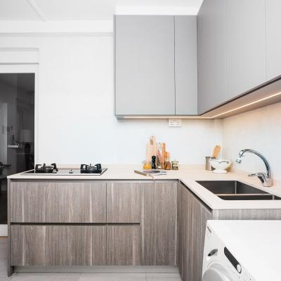 China Small Matt Gray Kitchen Cabinets Wood Grain Melamine Storage Set 18mm HMR for sale
