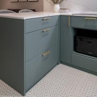 China Gray And Blue Lacquer Storage Cupboard Metal Handle Small Set With Sink Kitchen Cabinets for sale