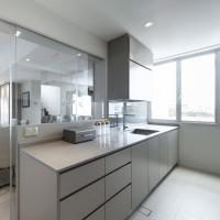 China Handless Matte Gray Lacquer Kitchen Cabinet Set For Villa 5 Years Guarantee for sale