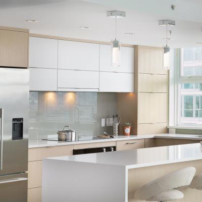 China Matte White Wood Texture Melamine Kitchen Cabinet with Sink Island 18mm MDF for sale